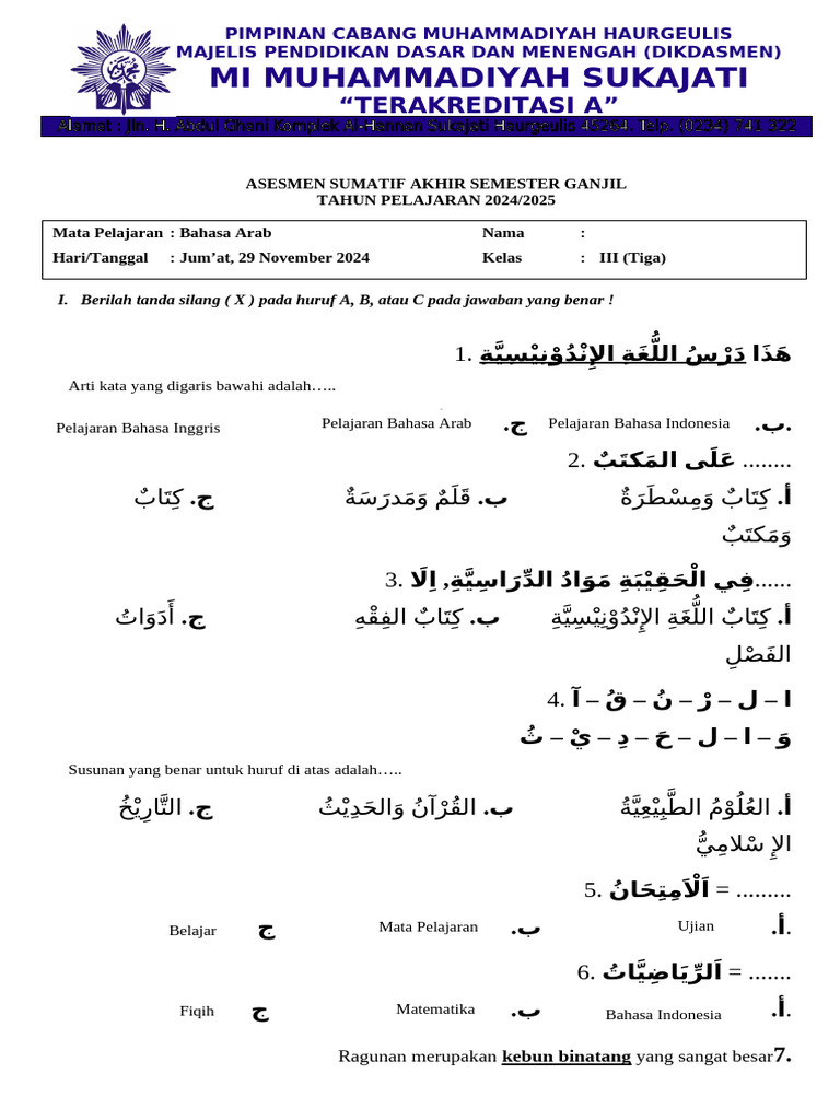 UAS Bahasa Arab | PDF