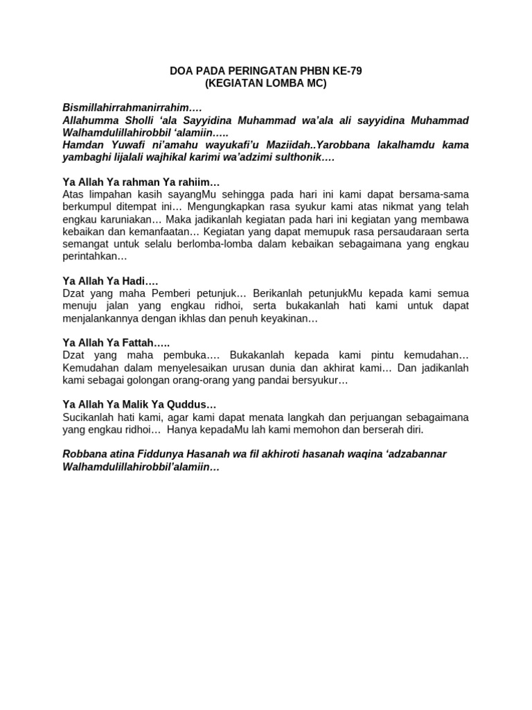 Doa Pada Lomba MC | PDF
