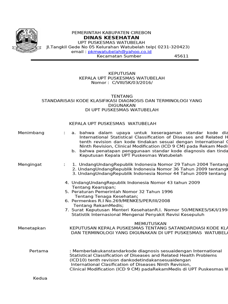 162 SK Standardiasi Kode Klasifikasi Diagnosis Dan Terminologiyang Digunakan | PDF