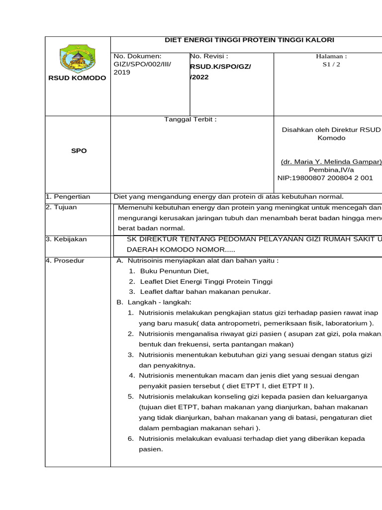 Diet Energi Tinggi Protein RSUD Komodo | PDF | Pengembangan Diri