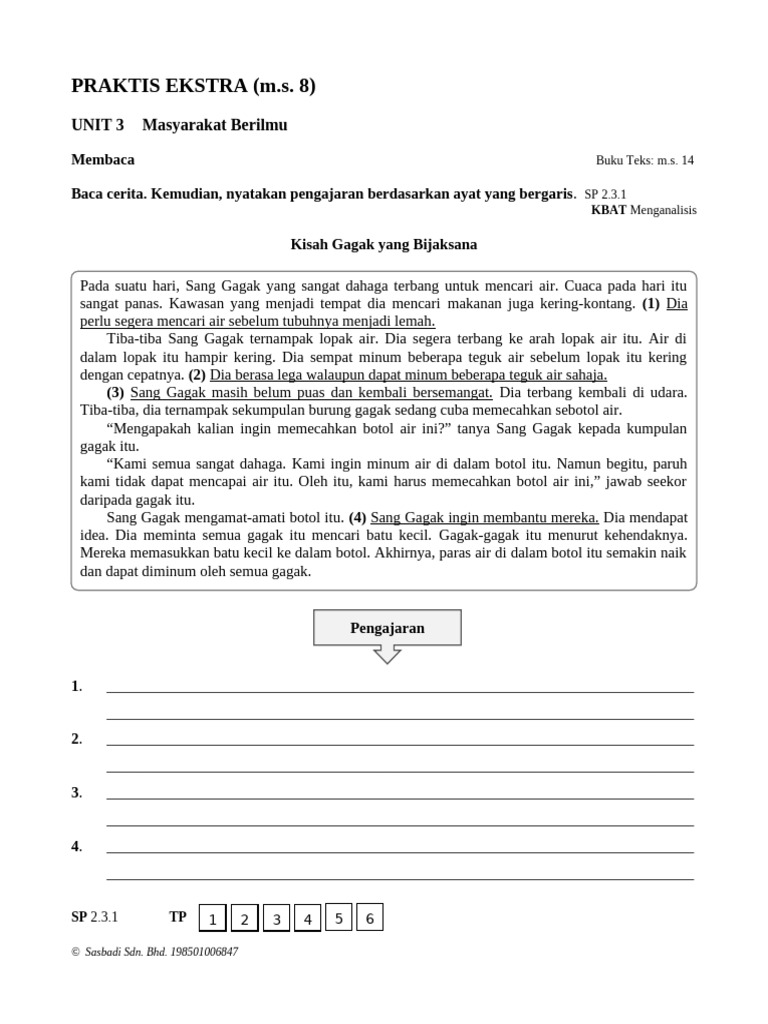 Tahun 4 - Tema 1 - M.S. 8 - Praktis Ekstra | PDF | Sains & Matematika