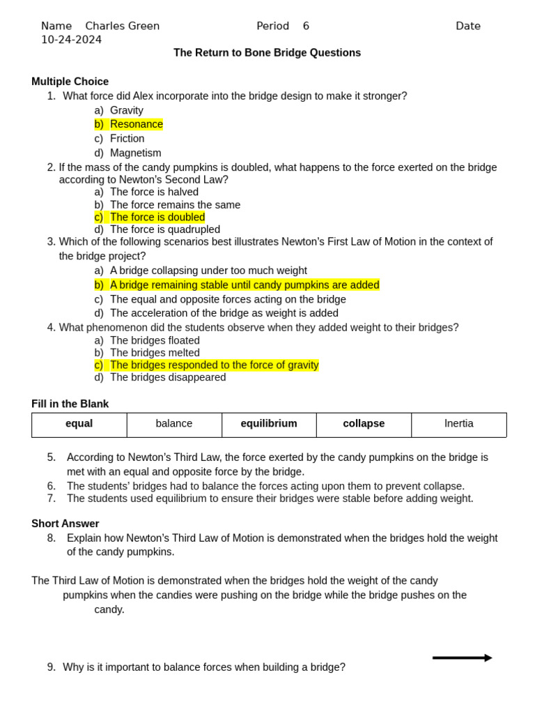 Part II The Return To Bone Bridge Questions-8aca82-D91486 | PDF | Force ...