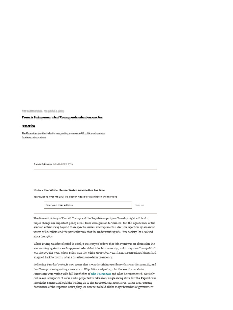 Francis Fukuyama - What Trump Unleashed Means For America | PDF ...