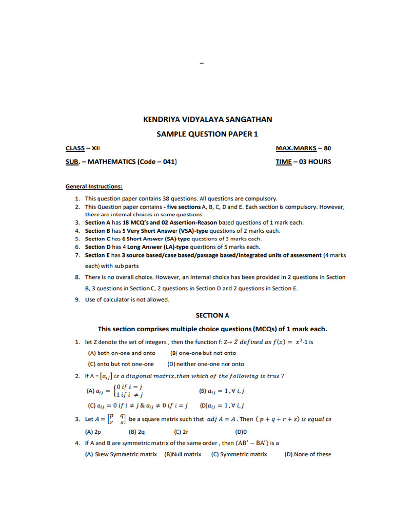 Sample Paper 1 | PDF