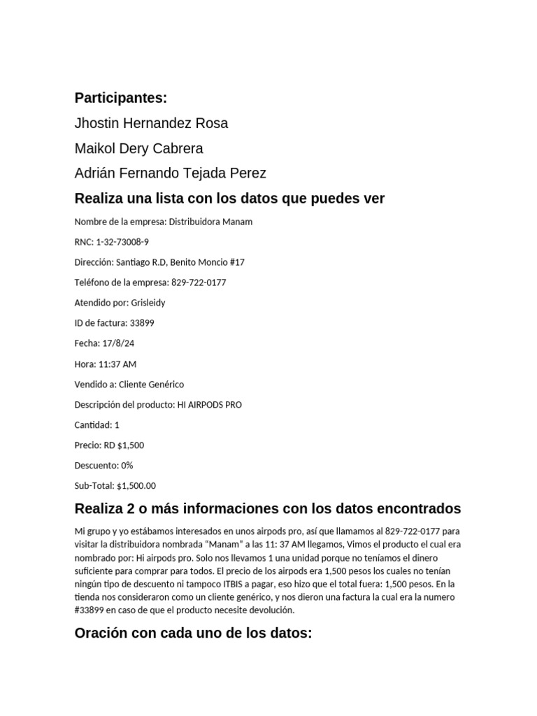 Practica 1. Datos Vs Informacion | PDF