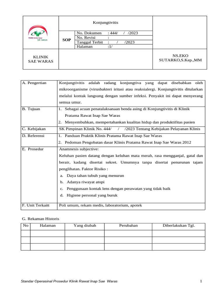 SOP Konjungtivitis Klinik Sae Waras | PDF | Kesehatan Holistik