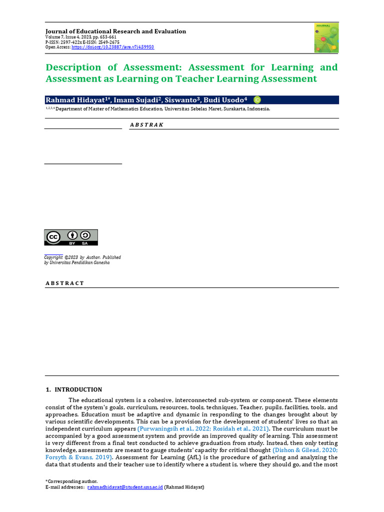 Description of Assessment Assessment For Learning | PDF | Educational ...