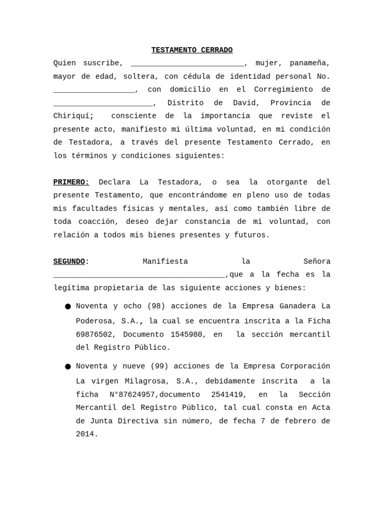 Modelo de Testamento Cerrado | PDF | Documento de identidad