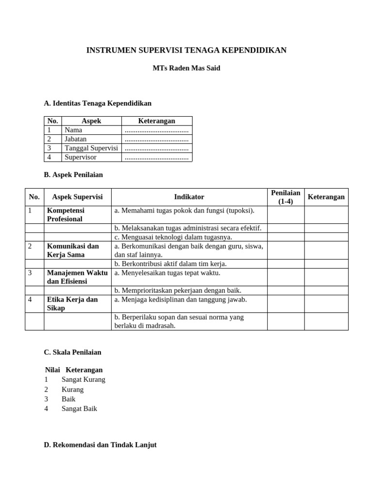 Supervisi Tenaga Kependidikan MTs | PDF