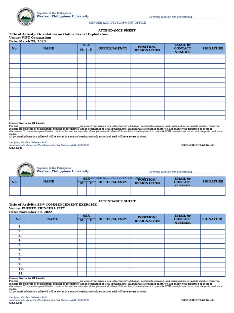 Faculty Activity Attendance Sheet Form Rev 01 | PDF | Equality Rights ...