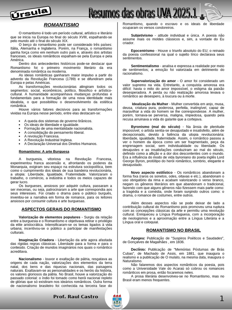 Úrsula - Resumo Completo | PDF | Romantismo | Narrativa