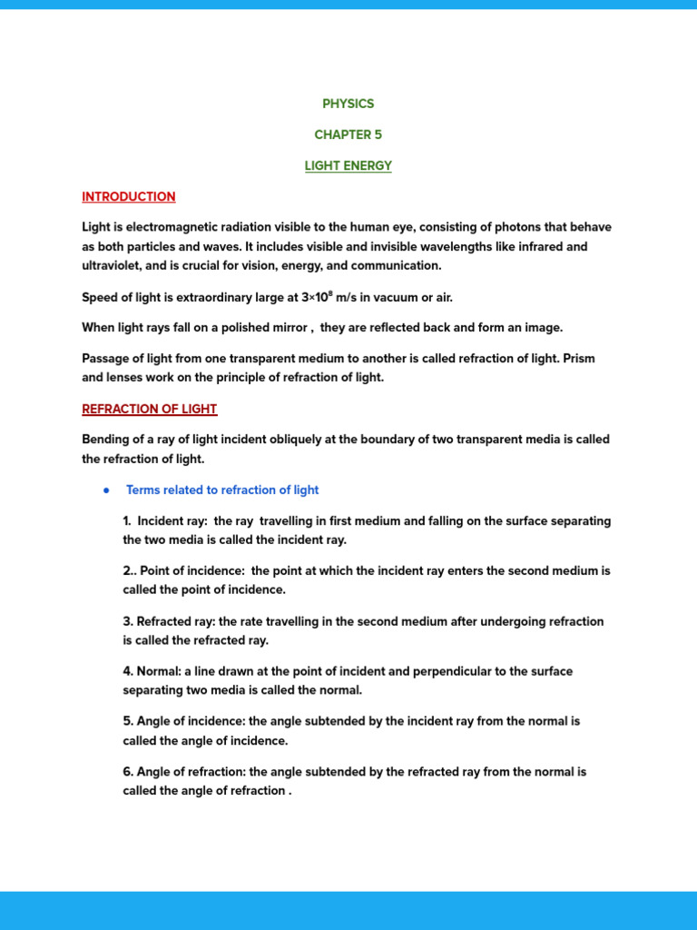 Light Energy and Refraction Principles | PDF | Light | Mirror