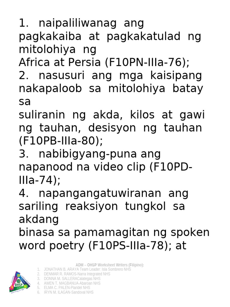 ADM-OHSP Filipino 10 Q3 | PDF