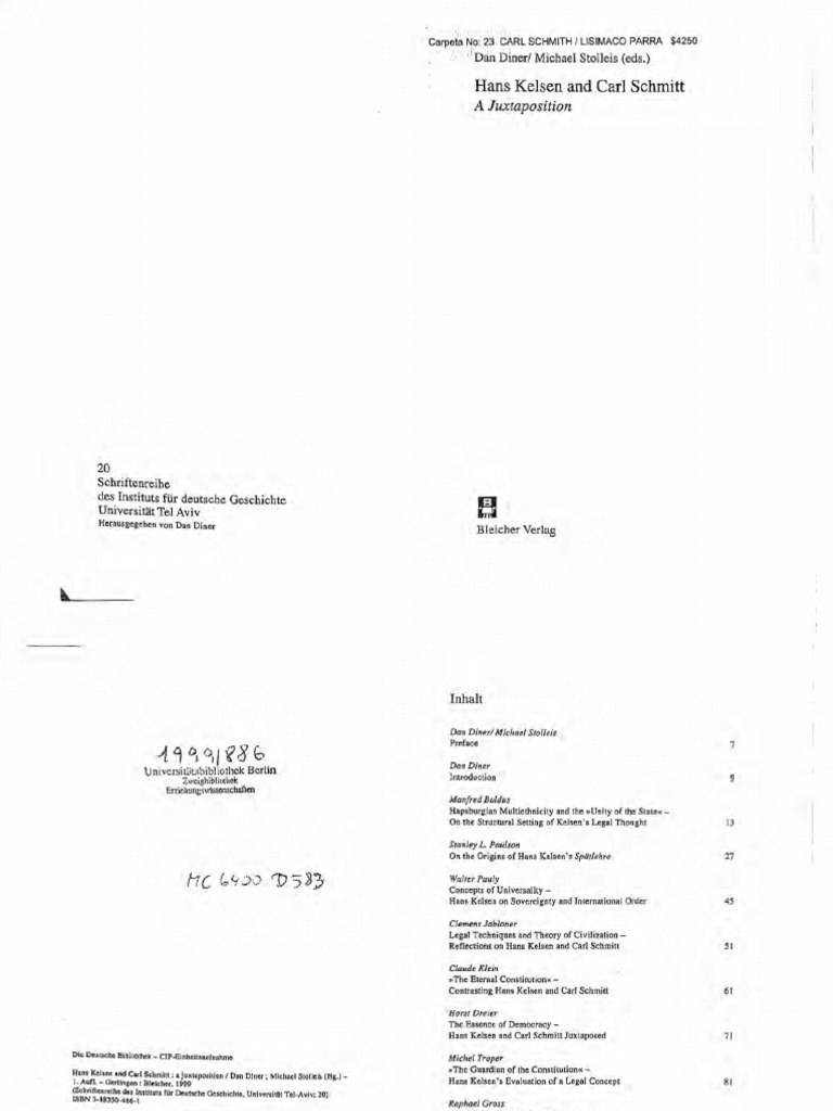 DINER, Dan y STOLLEIS, Michael - Hans Kelsen and Carl Schmitt - A ...