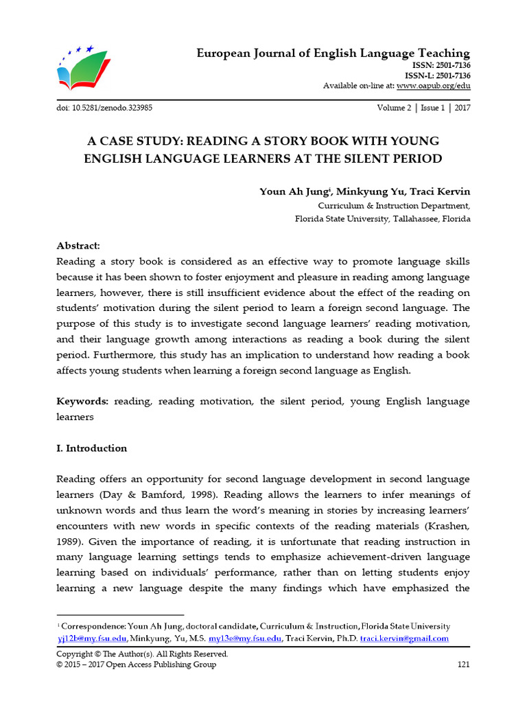 A CASE STUDY - READING A STORY BOOK - Youn Ah Jung, Minkyung Yu, Traci Kervin | PDF | Second ...