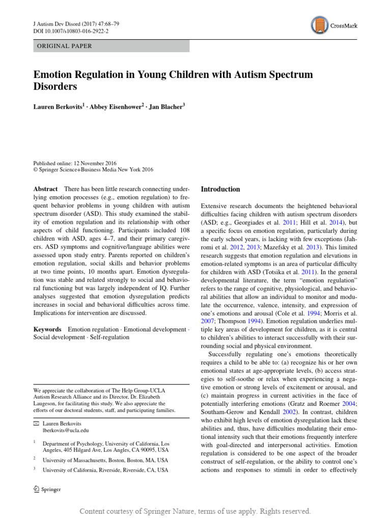 Emotion Regulation in Young Children With Autism S | PDF | Autism ...