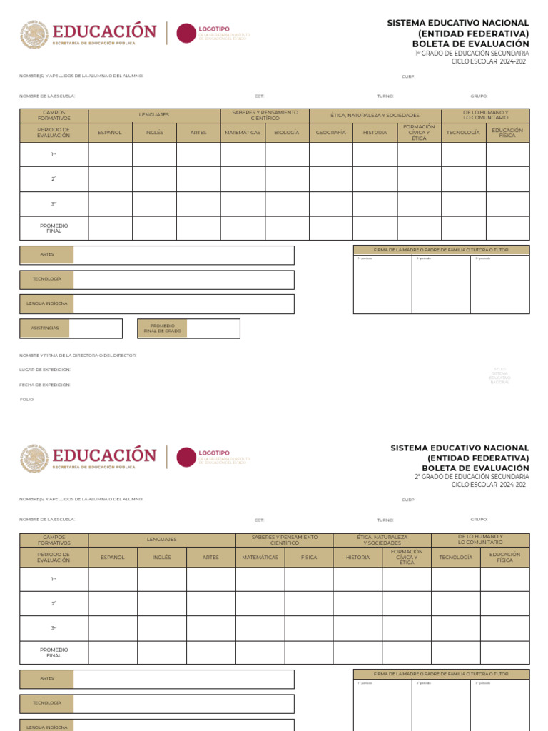 Boletas de Calificaciones Secundaria 2025 | PDF | Educación Secundaria ...