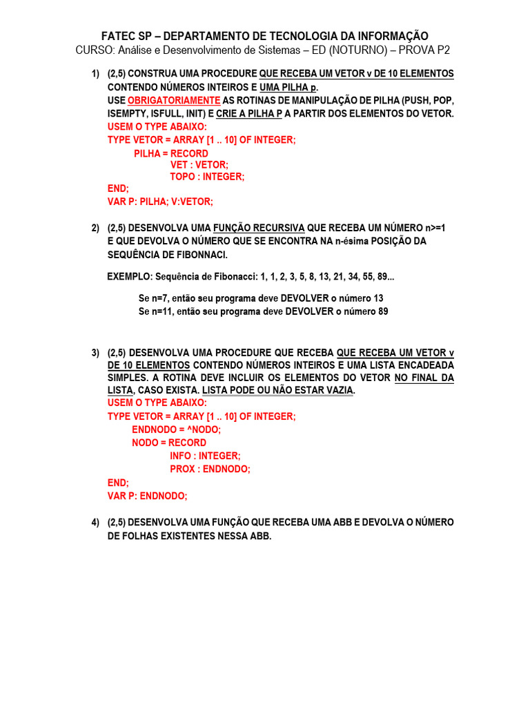 Prova P2 2 Sem 2024 | PDF