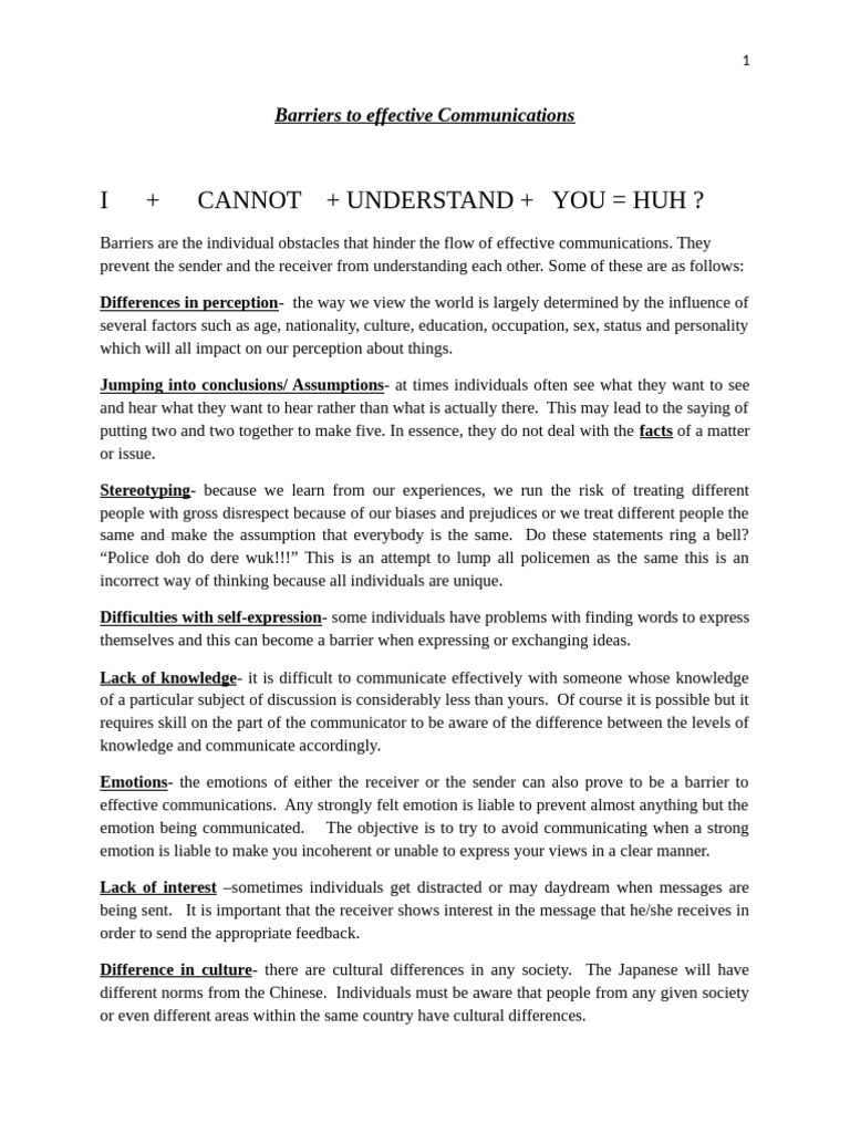 Barriers To Effective Communications-1 | PDF | Communication | Knowledge