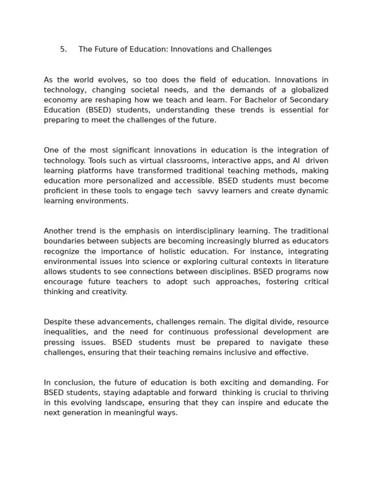 The Future of Education Innovations and Challenges | PDF | Teachers ...