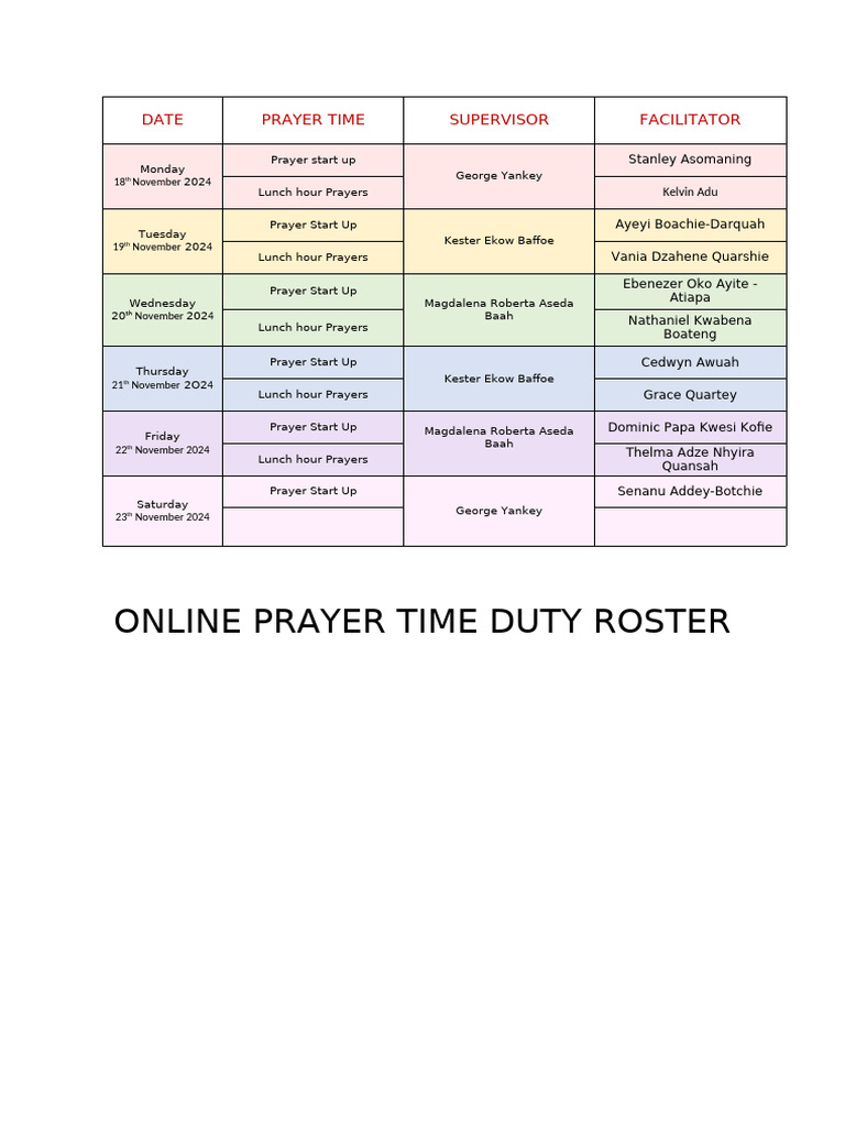 TDG Prayer Roster. | PDF