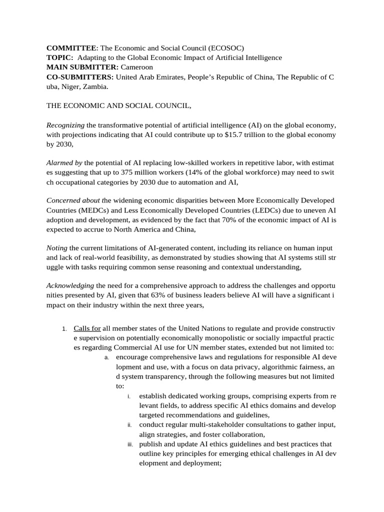 ECOSOC Topic 2 Resolution | PDF | Artificial Intelligence ...