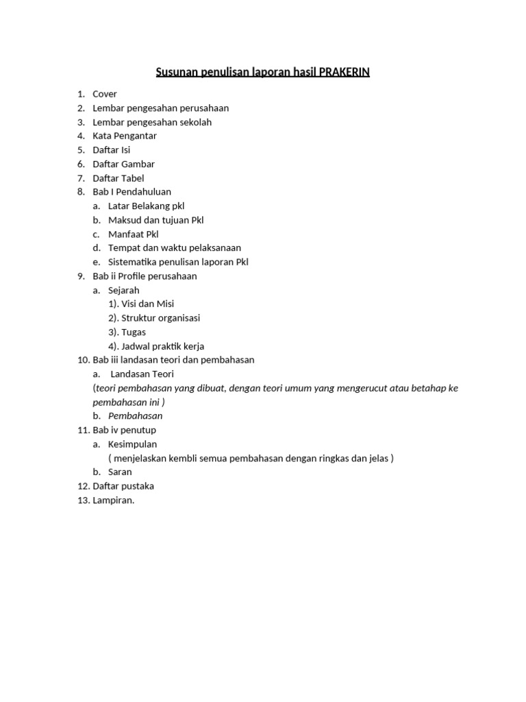 Susunan Penulisan Laporan Hasil PRAKERIN | PDF