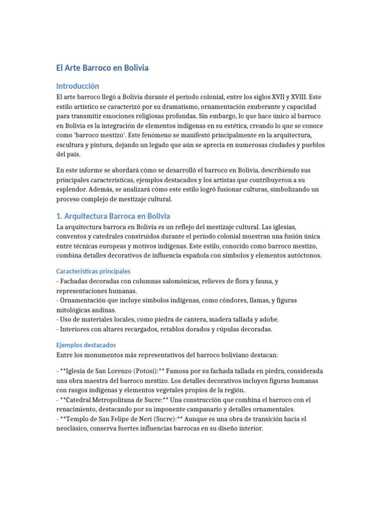 Barroco Mestizo en Bolivia: Arte y Cultura | PDF | Barroco | Bolivia