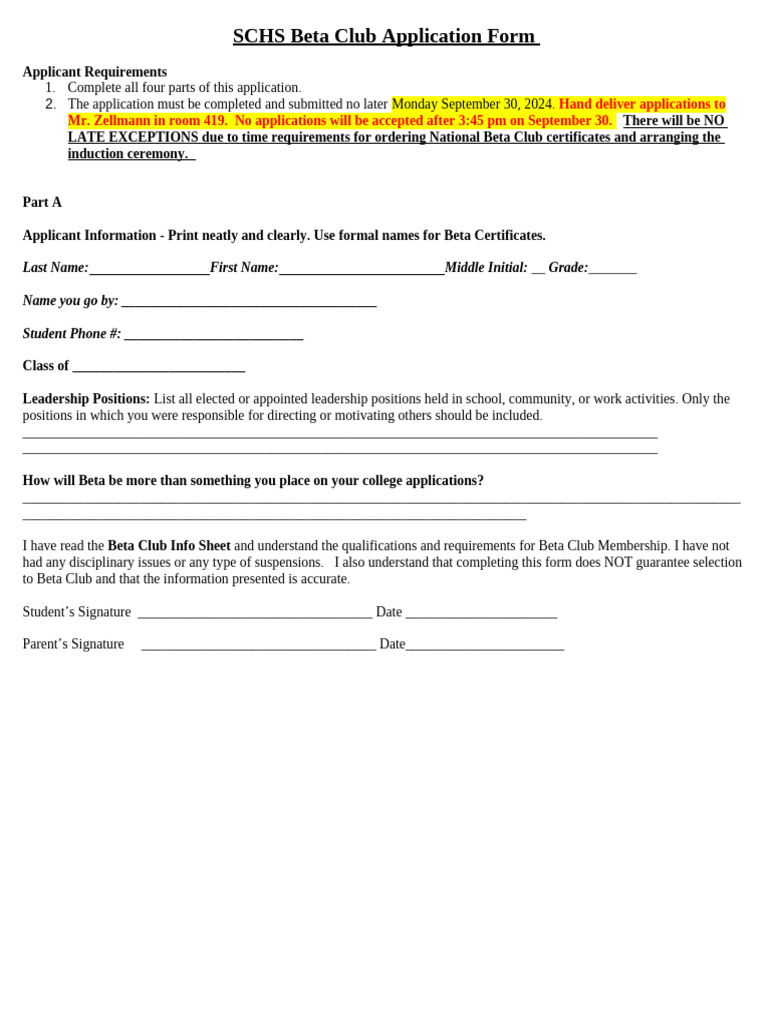 Beta Club Application | PDF | Career & Growth