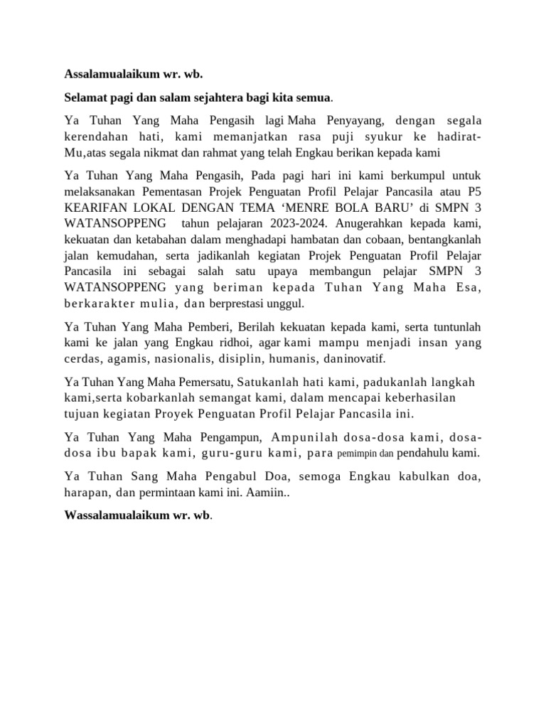 Doa P5 Menre Bola Baru 2023-2024 | PDF