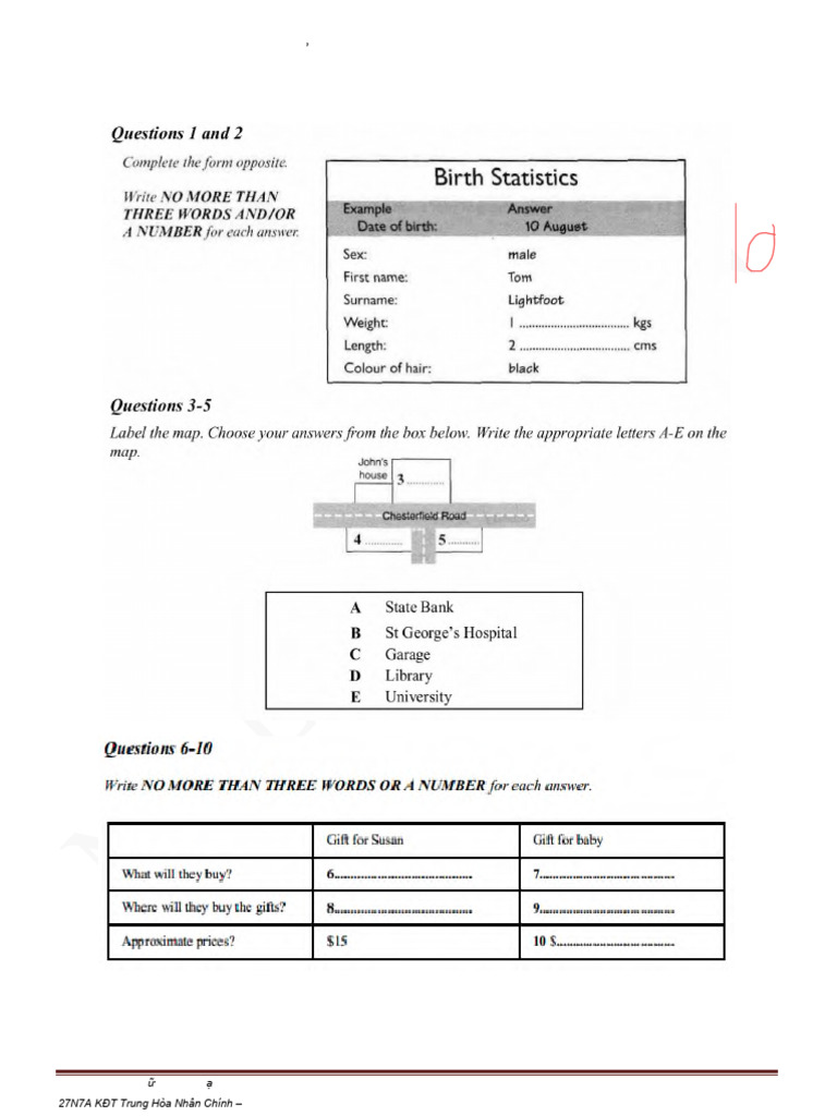 Student 'S Name:.......................................................... Class: 10A ...
