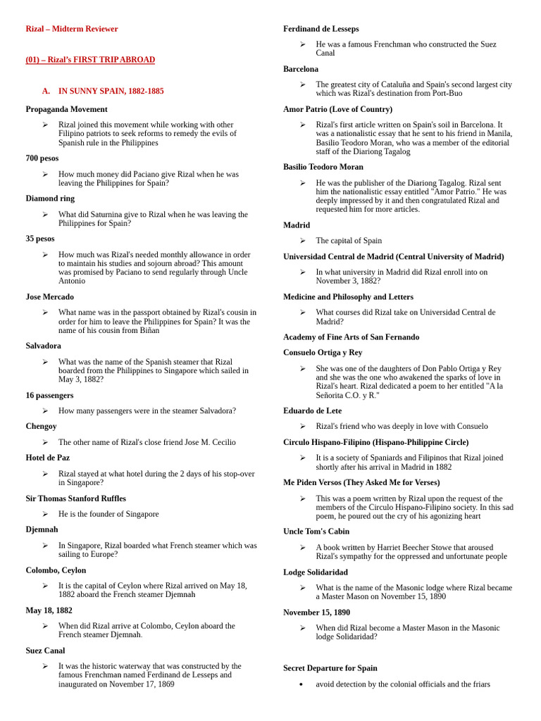 Rizal - Midterm Reviewer - 095735 | PDF | Cost Of Living | Philippines