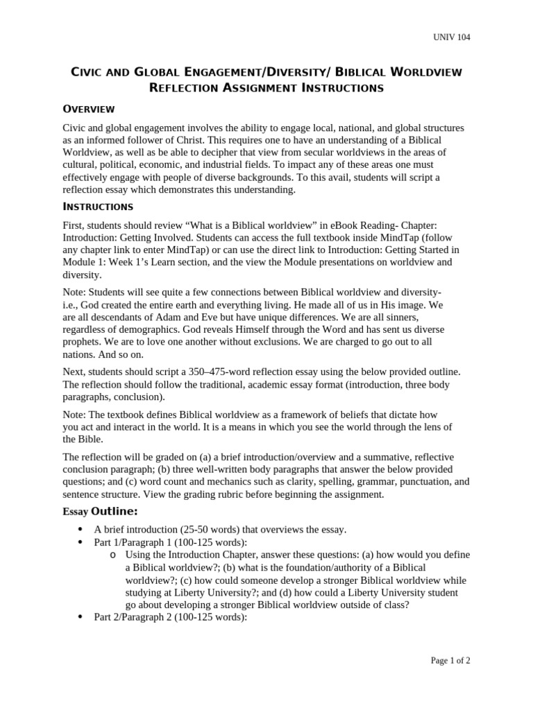 Civic and Global Engagement Diversity Biblical Worldview Reflection ...