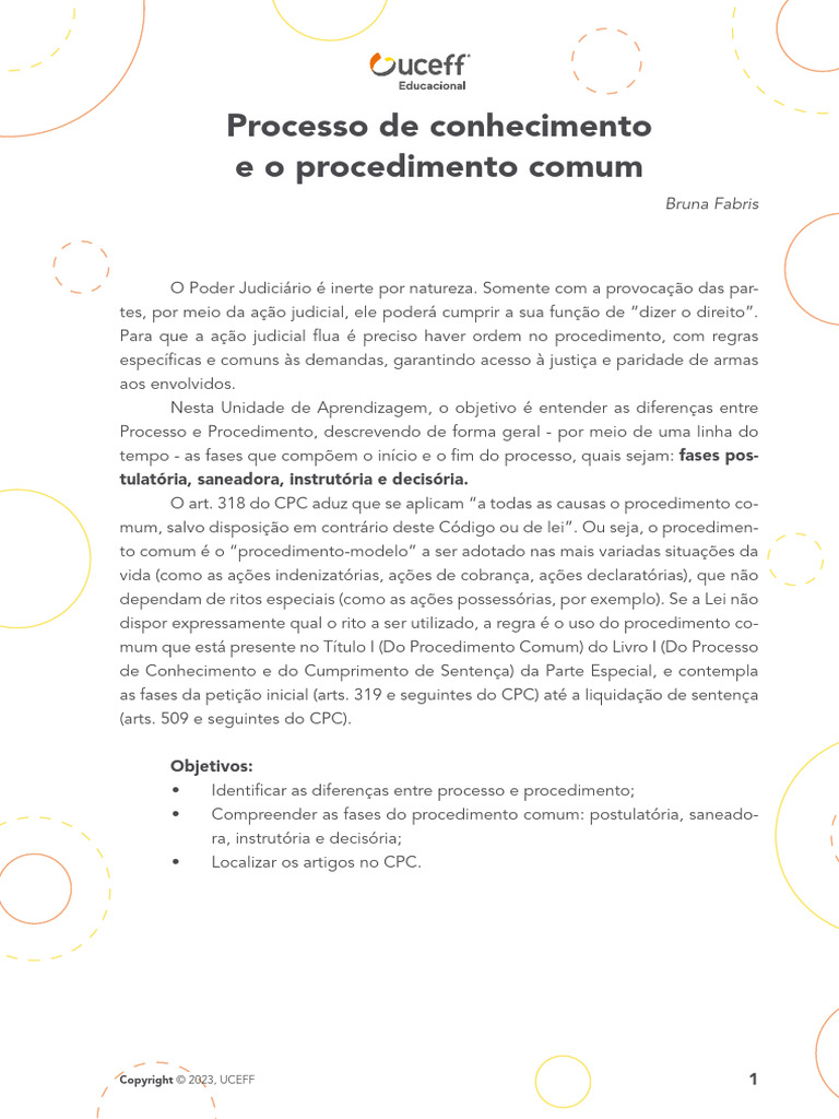 Processo de Conhecimento e o Procedimento Comum | PDF | Sentença ...