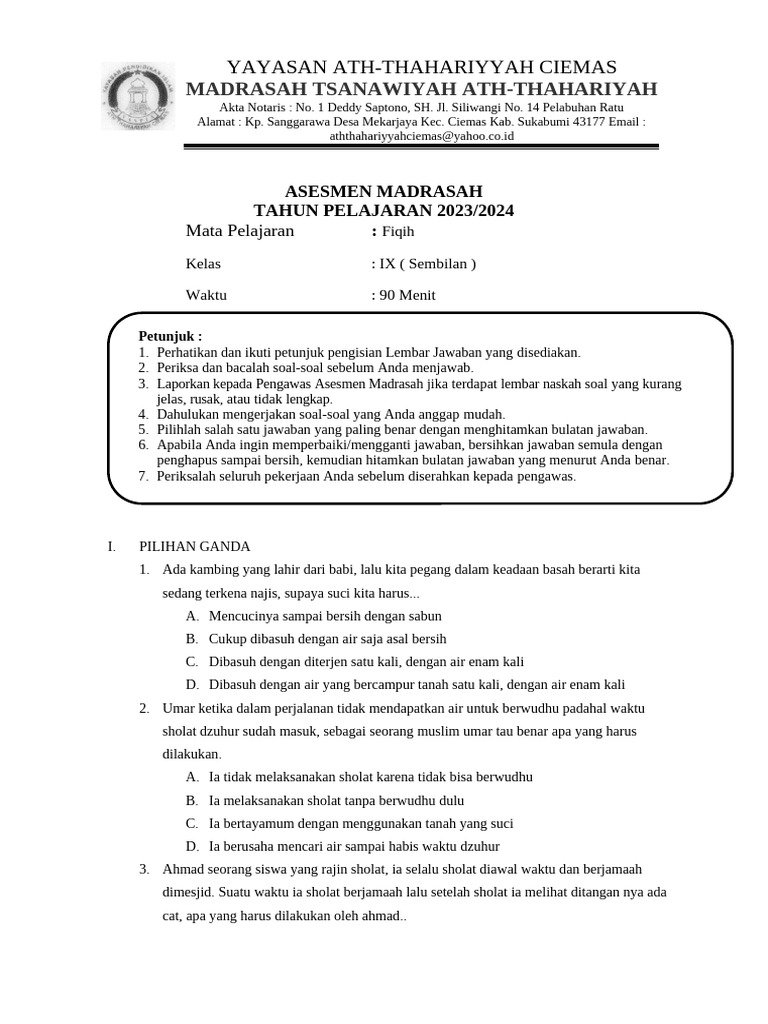 Soal Am Fikih 2024 H.hanafi | PDF