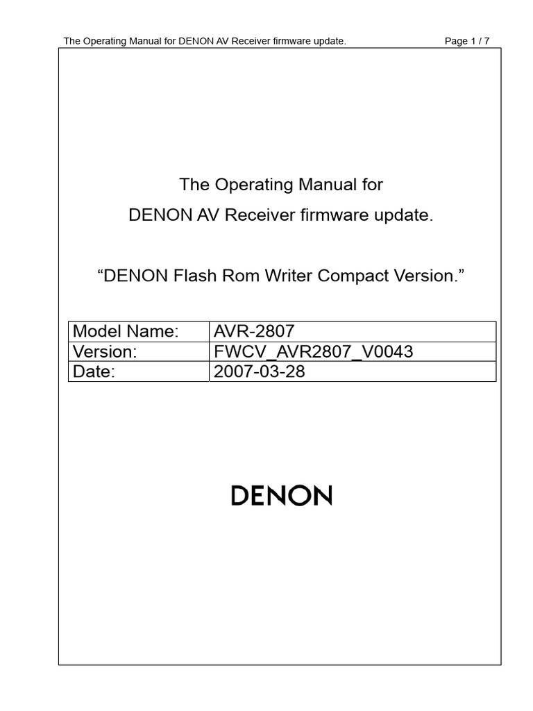 denon_fwcv_0043_manual_avr-2807 | PDF | Personal Computers | Read Only Memory