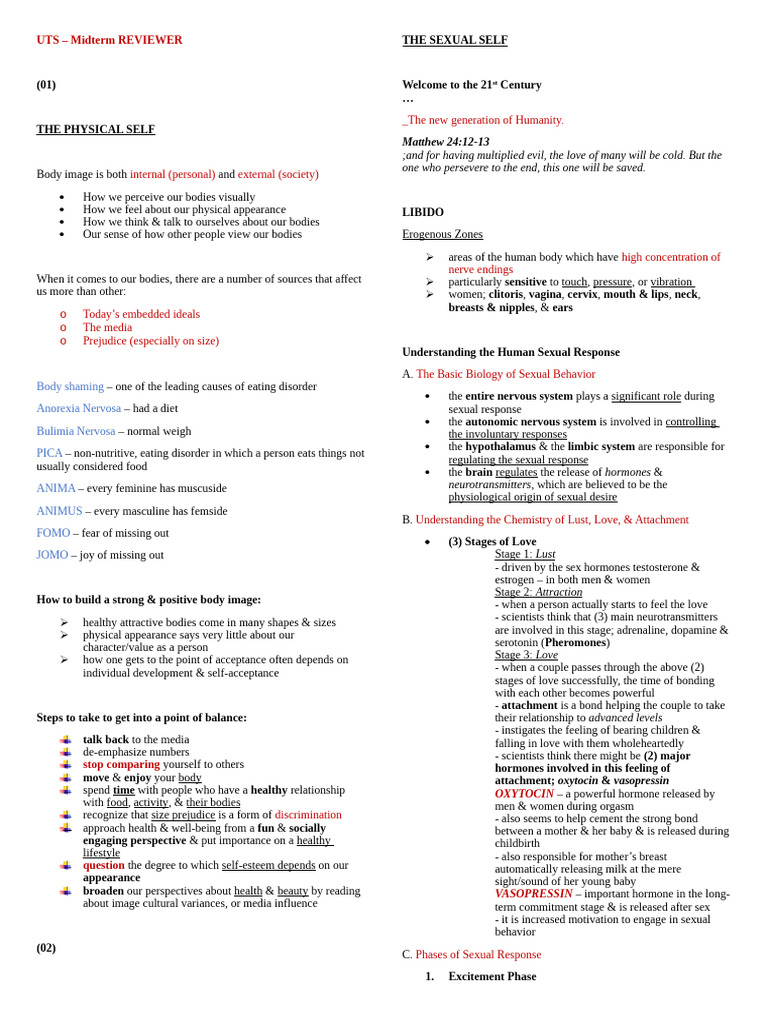 UTS - Midterm Reviewer - 123647 | PDF | Orgasm | Behavioural Sciences