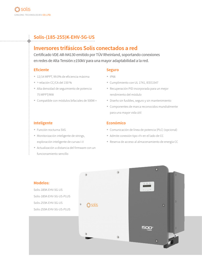 Solis Datasheet Solis - (185-255) K-EHV-5G-US MEX V1,2 2024 04 | PDF | Ingenieria Eléctrica ...