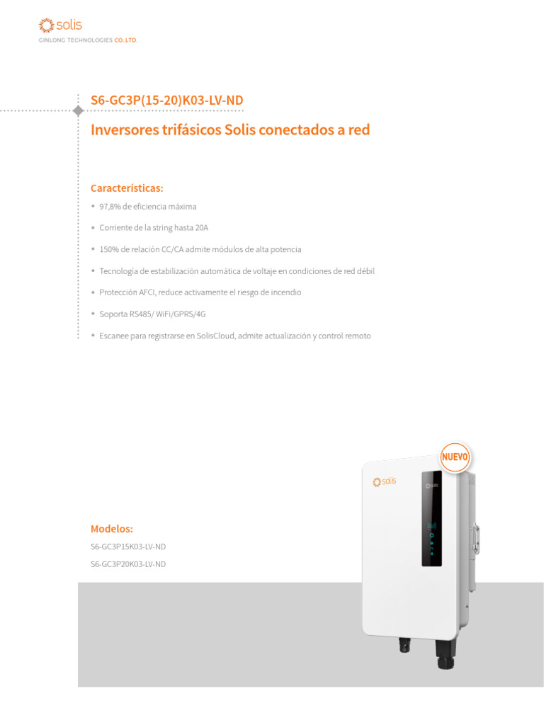 Solis Datasheet S6-GC3P (15-20) K03-LV-ND MEX V1,5 202407 | PDF | Poder ...