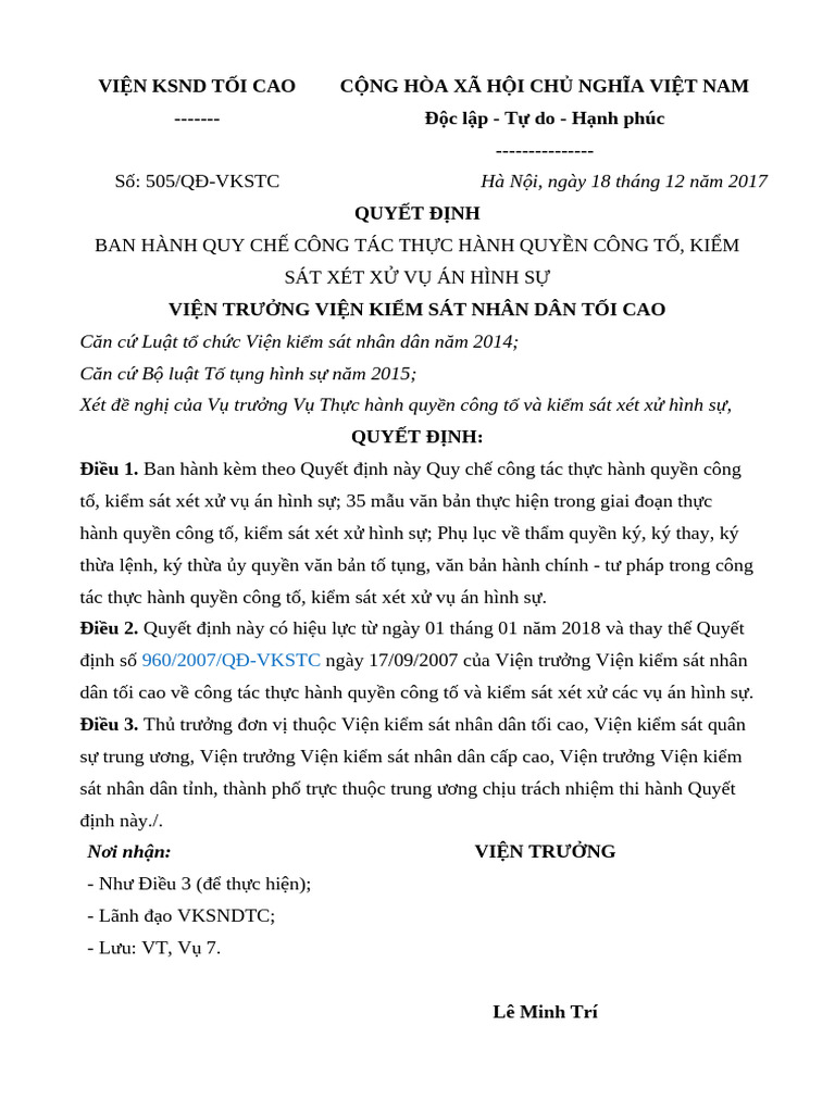 Quy Chế 505 - Công Tác Thqct, Ksxx Vahs | PDF