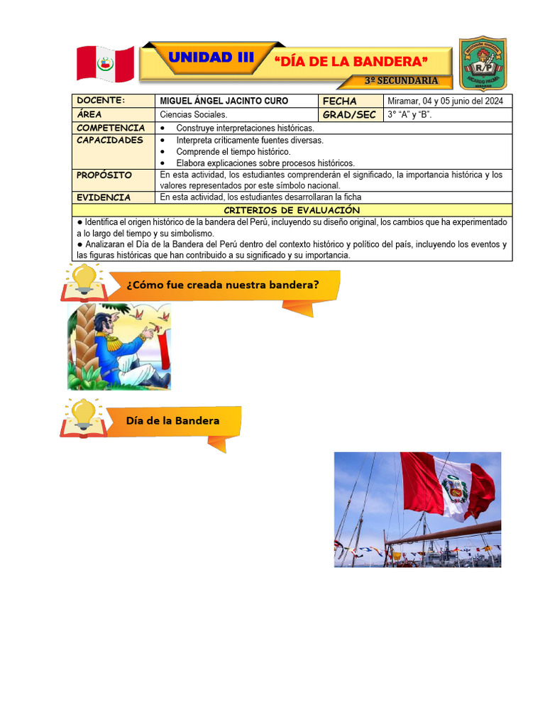 3° Ficha Extra de Act. CCSS Vii - Dia de La Bandera 3° - 04 Junio | PDF ...