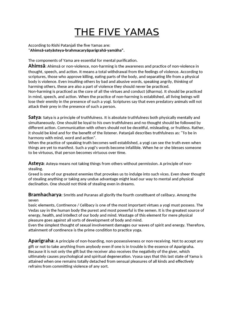 Five Yamas | PDF | Ahimsa | Indian Religions