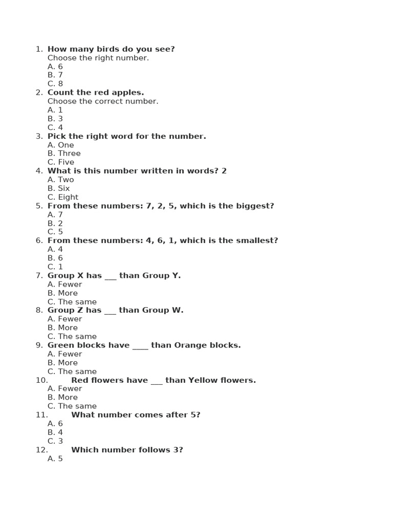 Basic Math Quiz and Number Stories | PDF | Teaching Methods & Materials