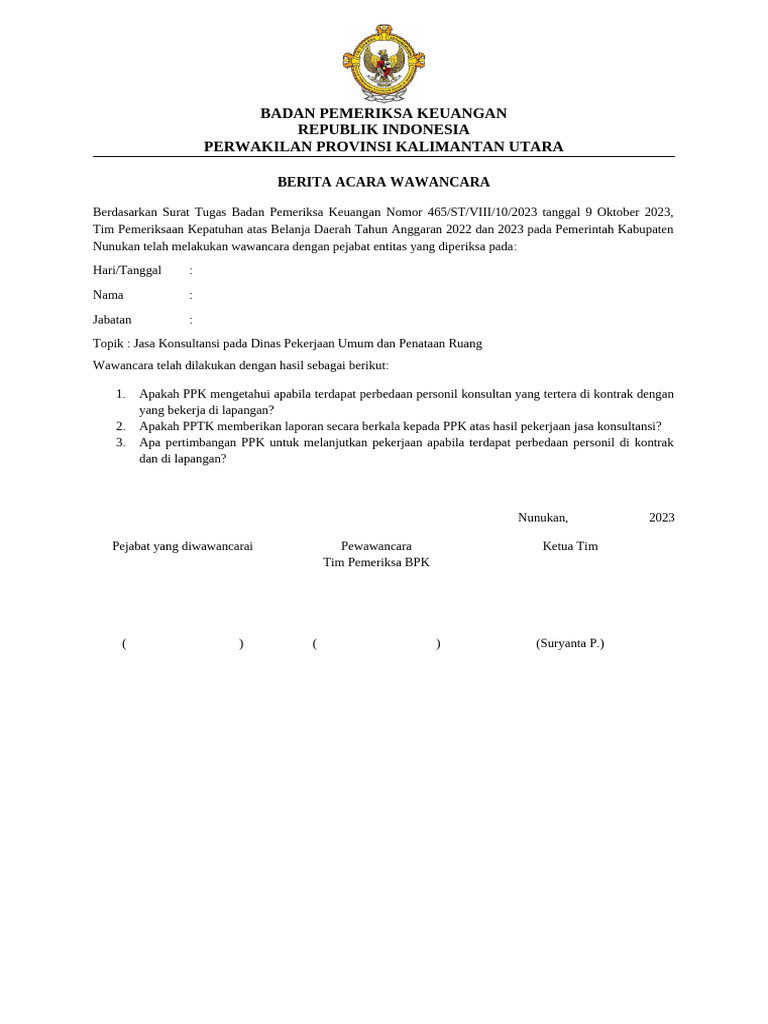 Contoh BAP Wawancara | PDF