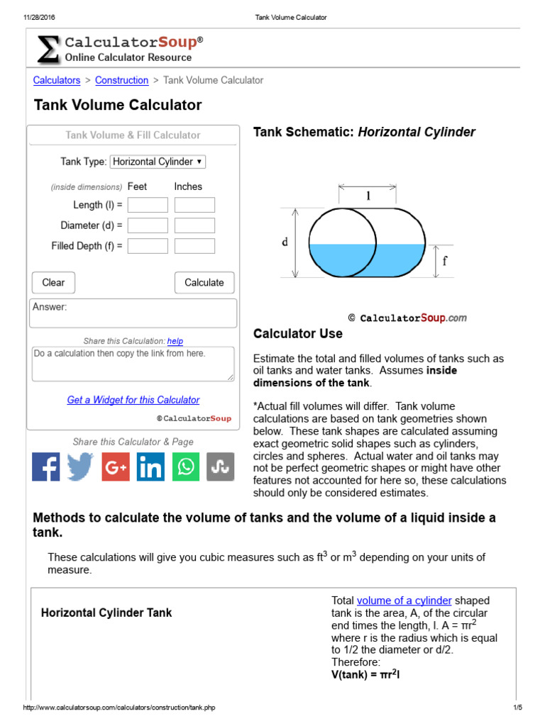 Tank Volume Calculator | PDF | Volume | Area
