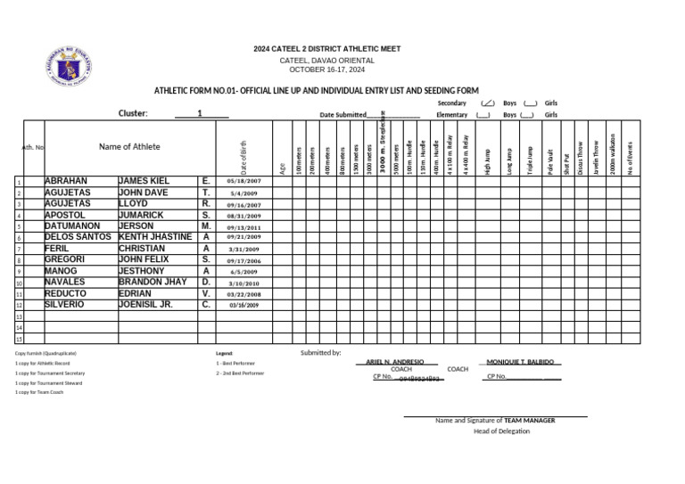 SEEDING-FORM-1 | PDF | Games Of Physical Skill | Track And Field