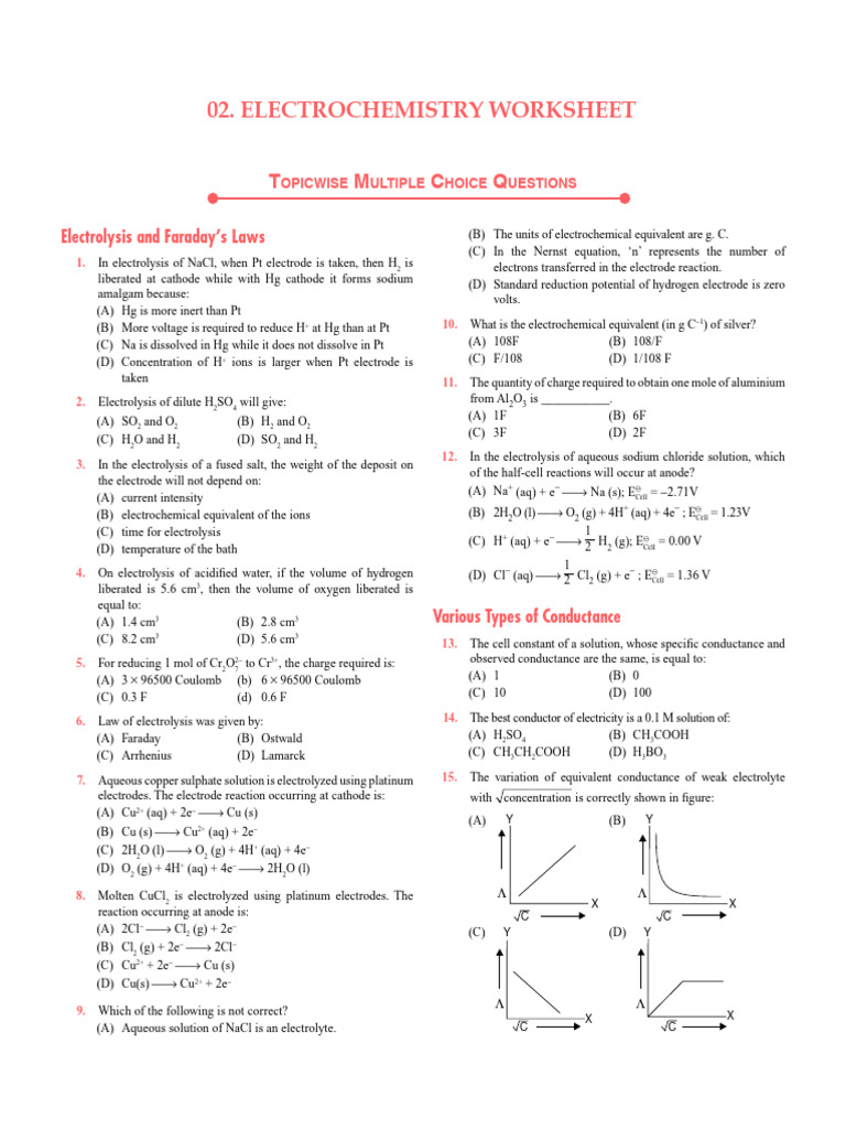 Electrochemistry Worksheet 1 | PDF | Electrochemistry | Physical Chemistry