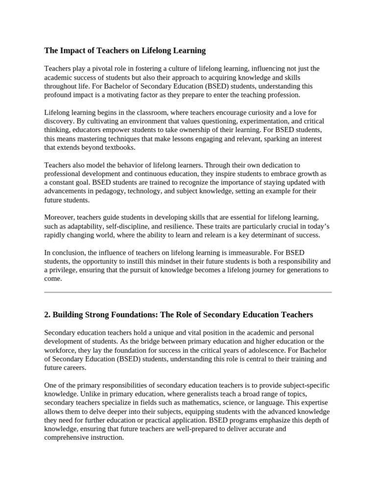 The Impact of Teachers On Lifelong Learning | PDF | Teachers | Learning