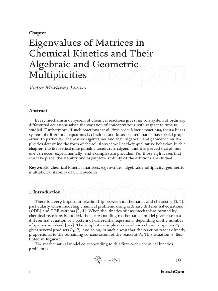 Eigenvalues of Matrices in Chemical Kinetics and T-2 | PDF