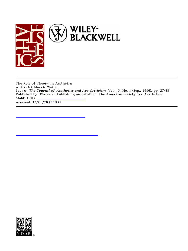 Weitz - The Role of Theory in Aesthetics | PDF | Politics